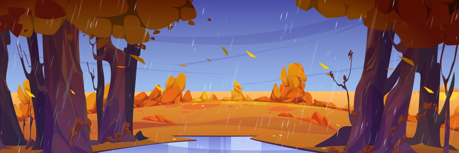 Cartoon forest rain landscape background Vector Image