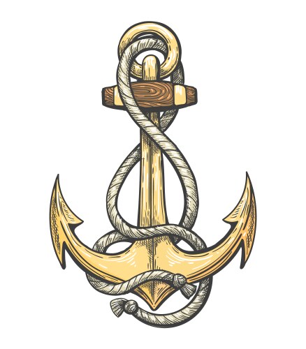 Anchor in ropes and ship wheel Royalty Free Vector Image