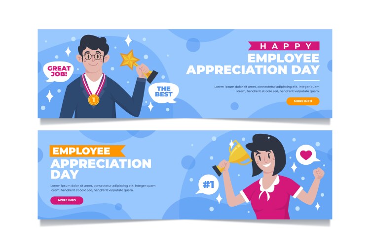 Flat employee appreciation day horizontal banners Vector Image