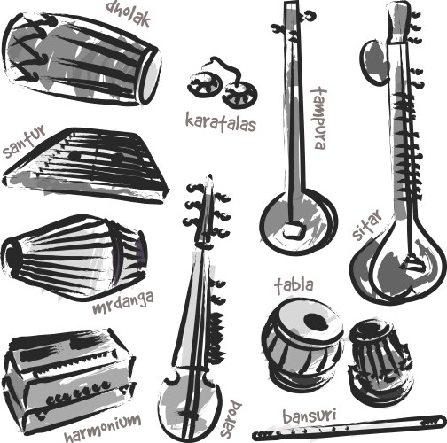 Indian instruments Royalty Free Vector Image - VectorStock