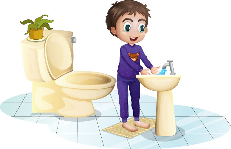 Little boy washing his legs in washbasin Vector Image