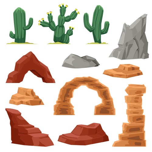 Desert stones mountain rock lumps and pieces set Vector Image