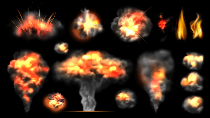 Fire explosion bomb burst realistic effect smoke Vector Image