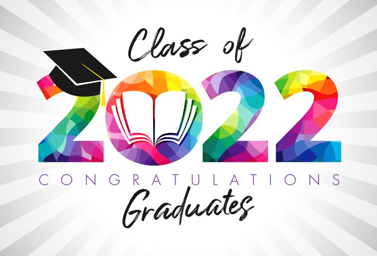 Congrats graduates round banner with students Vector Image