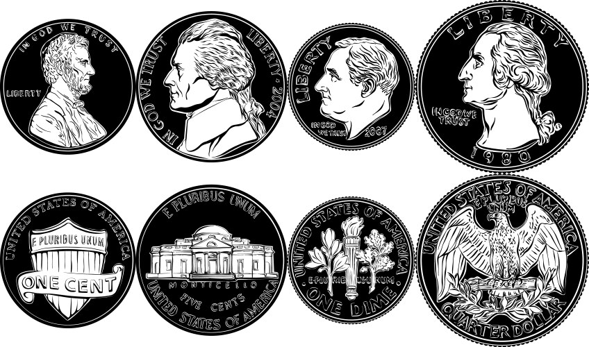 American Coin Set - Obverse & Reverse Vector Image