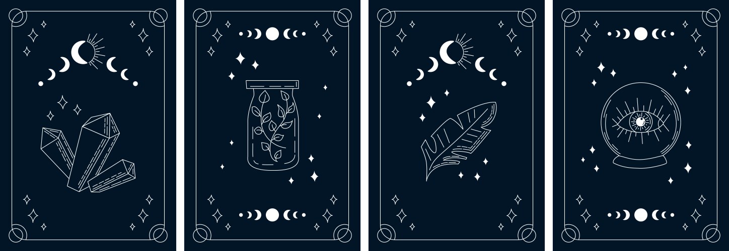Tarot cards collection with outline line art Vector Image