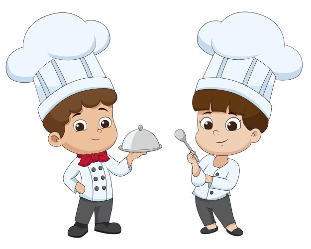 Chef boy cooking food cartoon Royalty Free Vector Image
