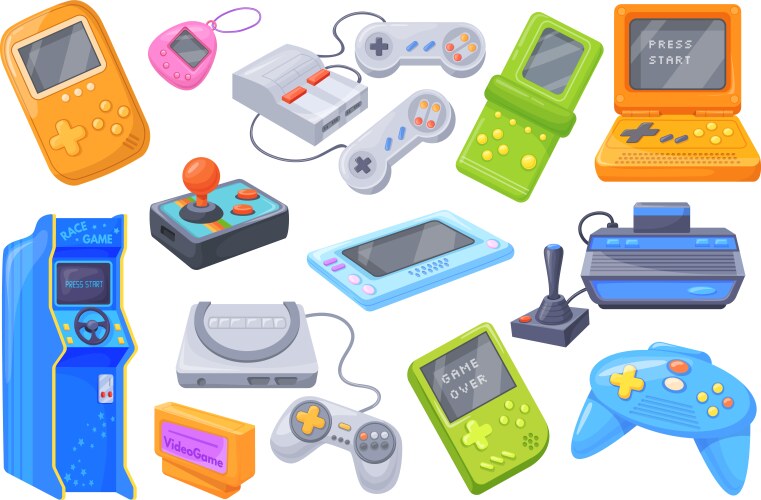Videogame cartoon controllers console game Vector Image
