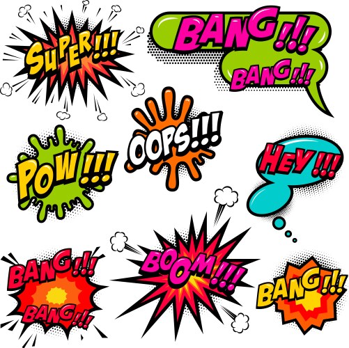 Set of comic style speech bubbles with sound text Vector Image