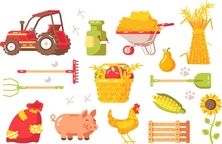 Farm elements with funny monkey driving tractor Vector Image