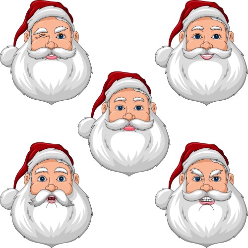 Santa claus various expressions face side view Vector Image