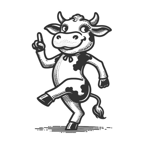 Dancing cow engraving sketch Royalty Free Vector Image