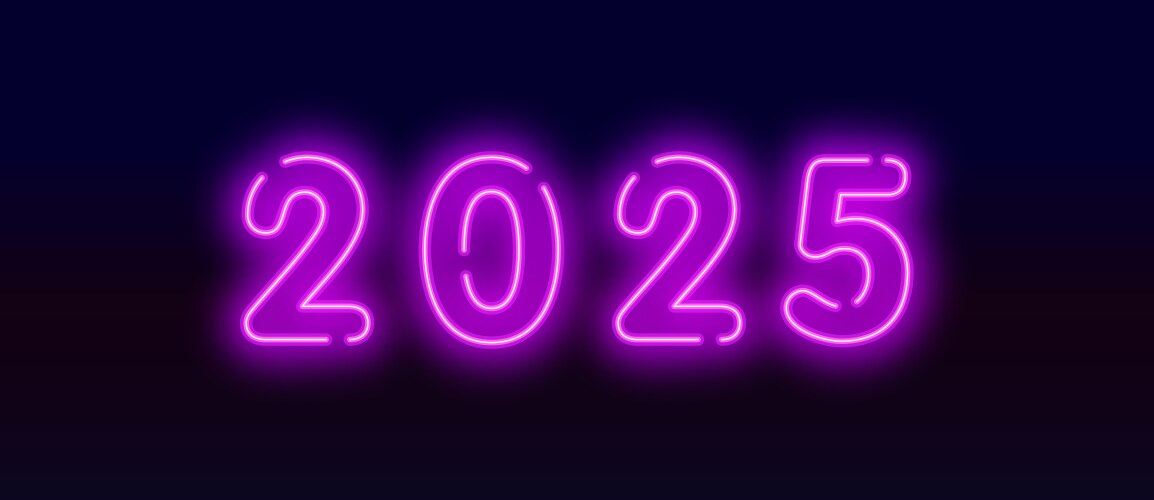 Neon numbers 2025 on a transparent background Vector Image