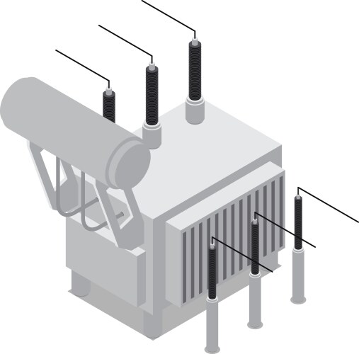 Power three-phase transformer isometric blueprints