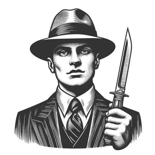 Gangster holding knife engraving Royalty Free Vector Image