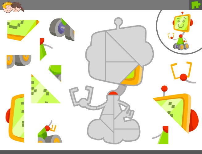 Jigsaw puzzle activity with robot Royalty Free Vector Image