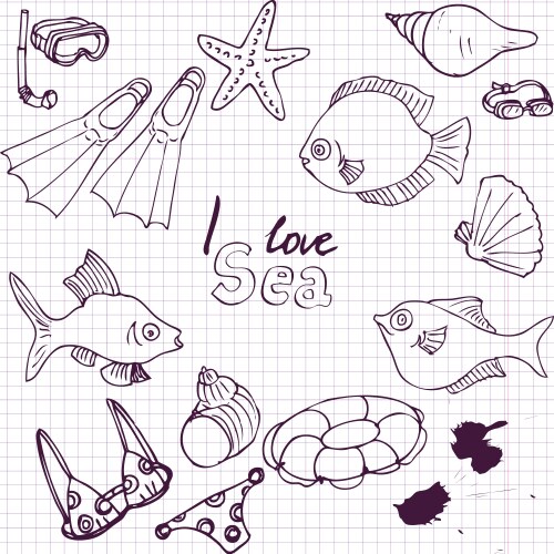 Sea animals line set Royalty Free Vector Image