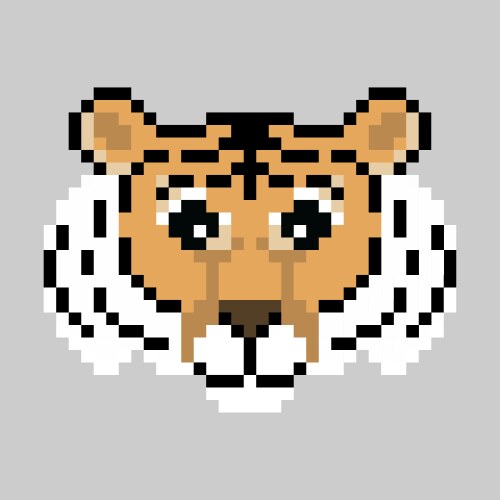 Tiger pixel image for 8 bit game assets Royalty Free Vector