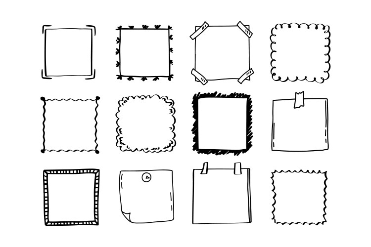 Handdrawn set of square scribbles frame doodle Vector Image