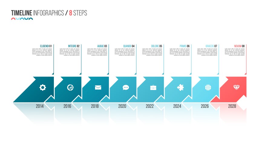 Arrows shaped timeline infographic template 6 Vector Image