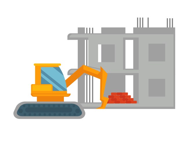 Demolition worker demolish building stick figure Vector Image