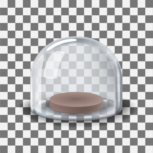 Transparent glass dome with wooden trays in 3d Vector Image