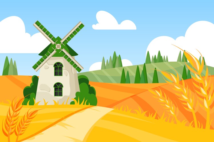Dutch Country Windmill Landscape Royalty Free Vector Image