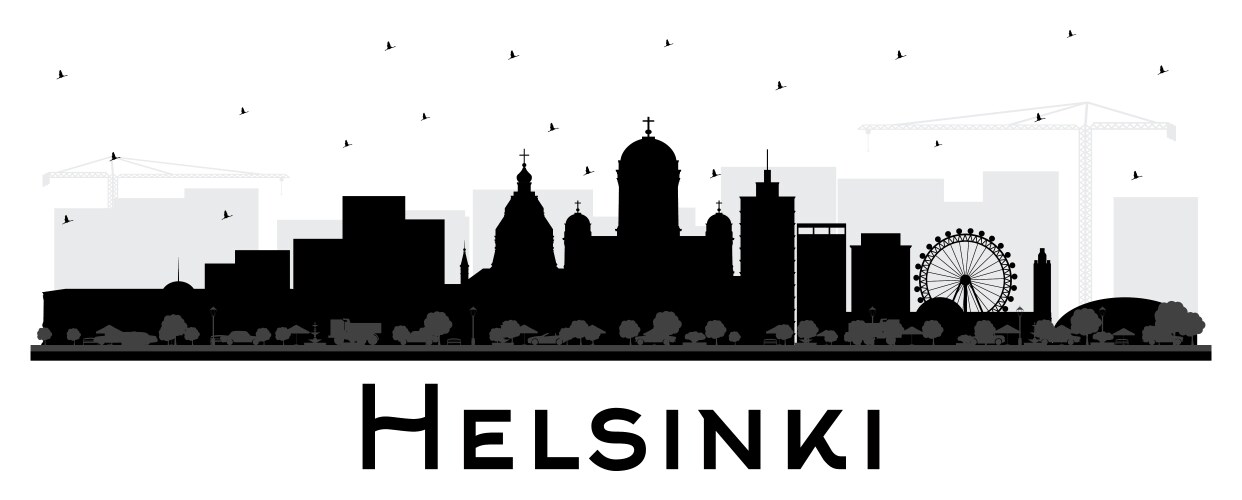 Helsinki City Map - Black & White Outline Vector Image