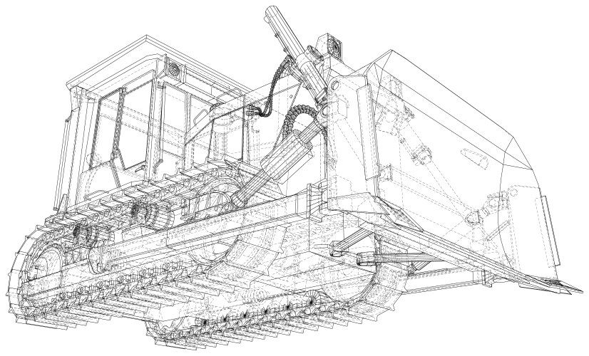 Bulldozer wire-frame outline style Royalty Free Vector Image
