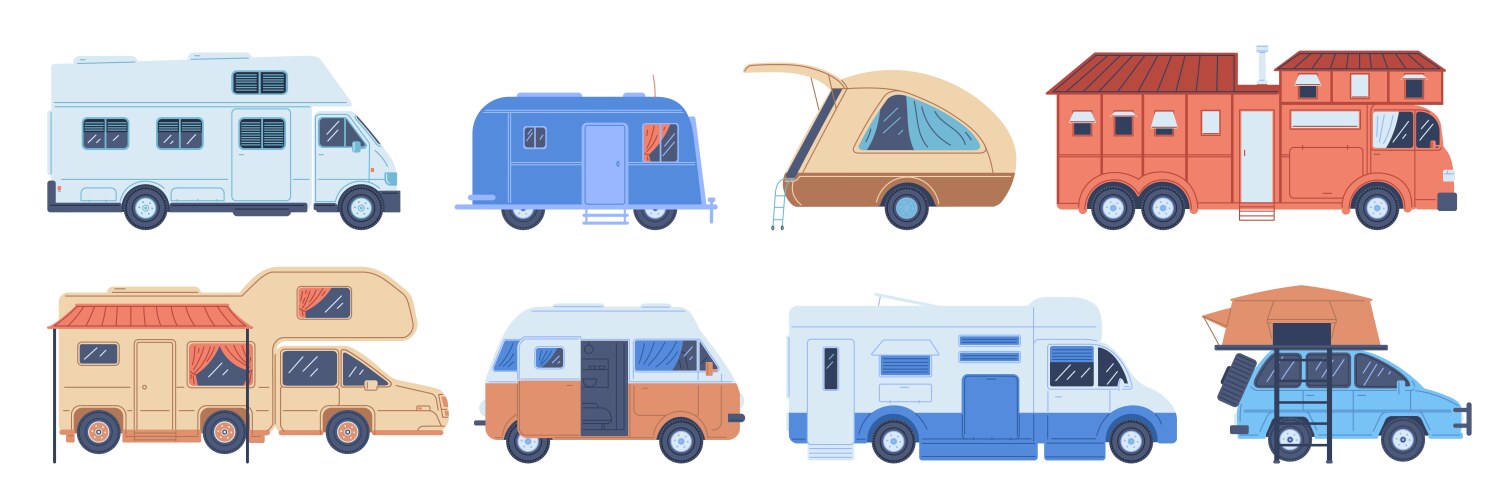 Red camper van on holiday camping picnic Vector Image