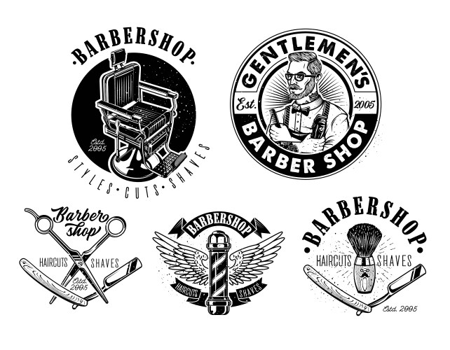 Vintage monochrome barbershop labels Royalty Free Vector