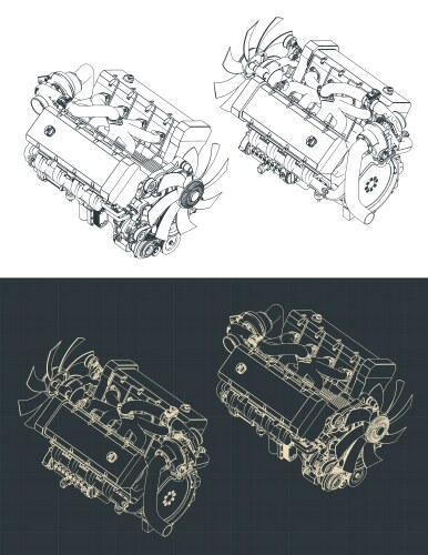 Powerful v8 turbo engine blueprints Royalty Free Vector
