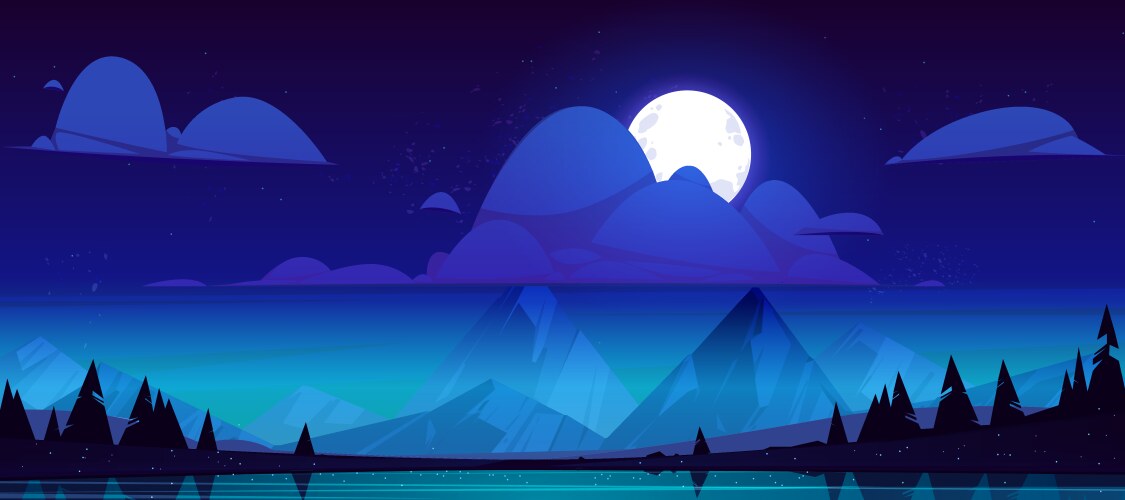 Night lake landscape flat Royalty Free Vector Image