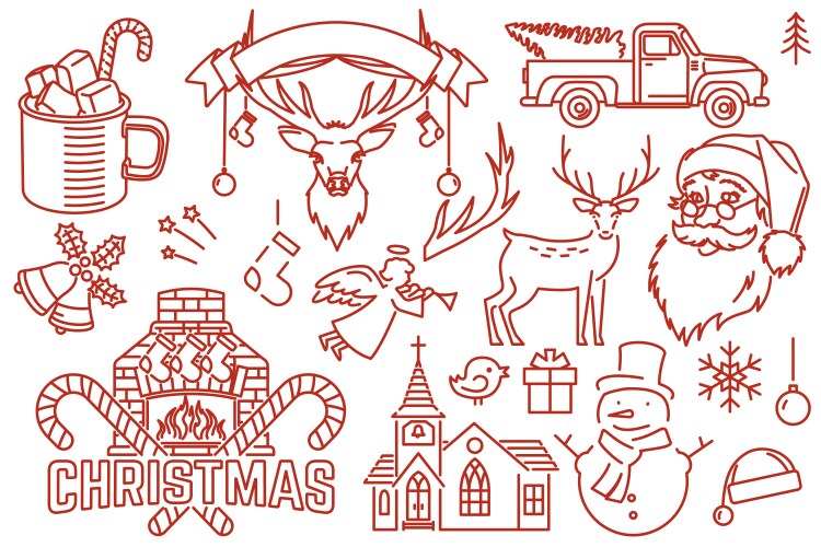Line style christmas and new year greeting banner Vector Image