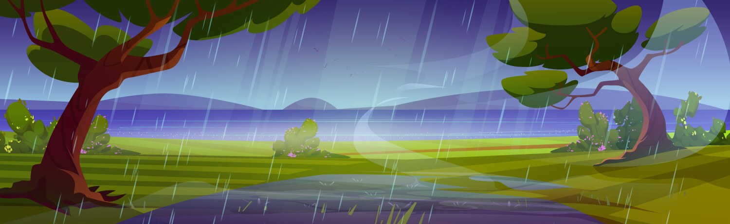 Cartoon forest rain landscape background Vector Image