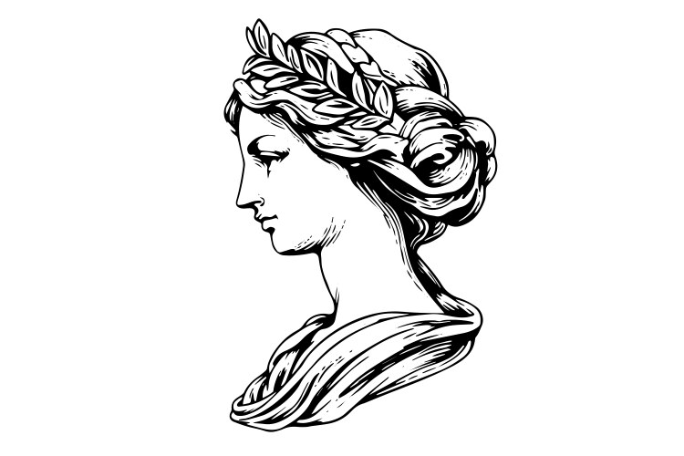 Aphrodite head hand drawn ink sketch engraved Vector Image
