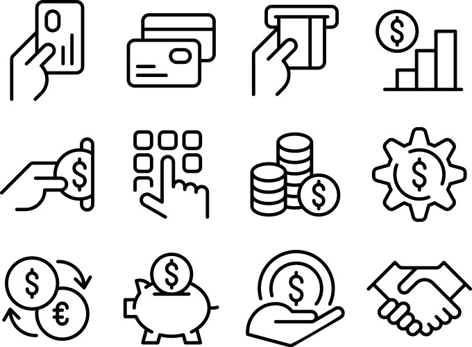 Money lack line icons set Royalty Free Vector Image