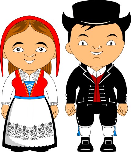Norwegian man and woman in traditional costumes Vector Image