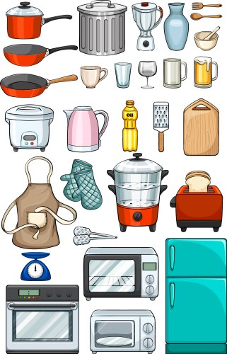Large set household items and toys on white Vector Image