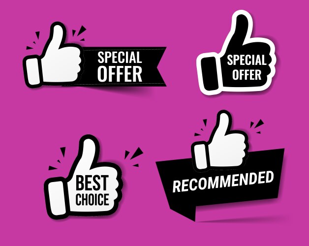 Hand banner recommended and best choice white Vector Image