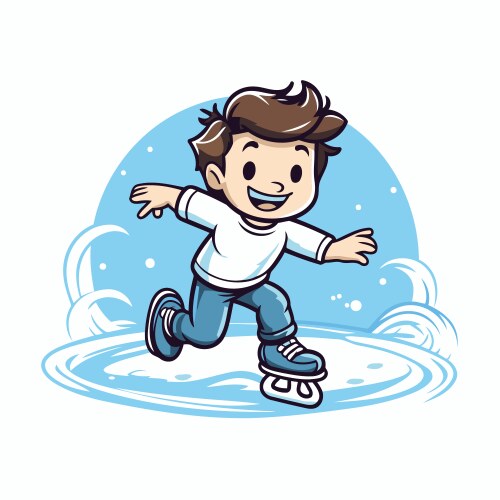 A boy ice skating on cartoon style Royalty Free Vector Image