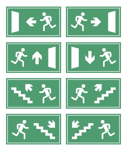 Exit door sign set emergency fire label Royalty Free Vector