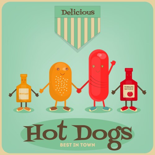 Street food vending cart with hot dogs Royalty Free Vector