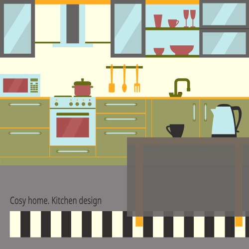 Flat of kitchen interior Royalty Free Vector Image