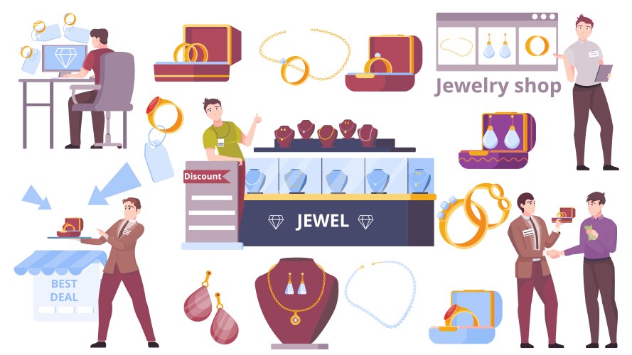 Jewelry store flat style design Royalty Free Vector Image