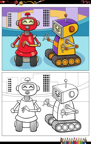 Robot skateboarding coloring page Royalty Free Vector Image