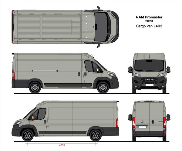RAM Promaster Cargo Van L1H1 2023 Blueprint Vector Image