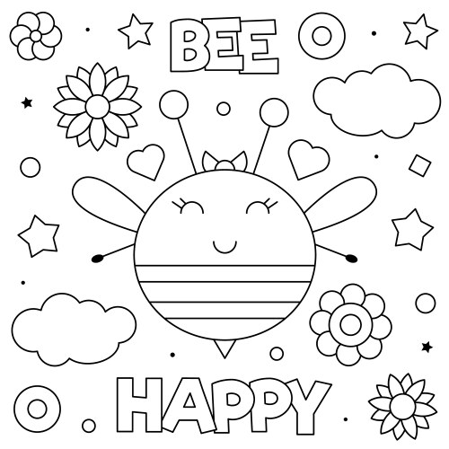 Cartoon cute bee seamless pattern coloring page Vector Image