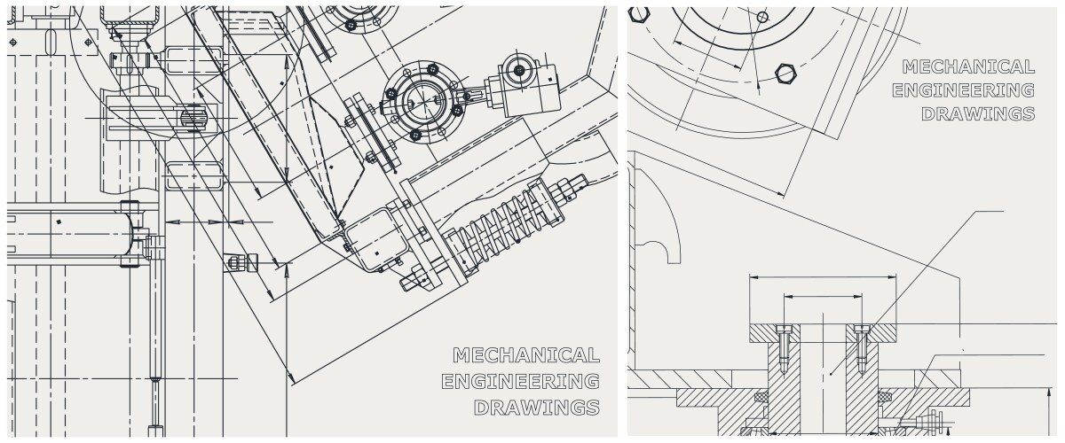 Blueprint set engine line drawing Royalty Free Vector Image