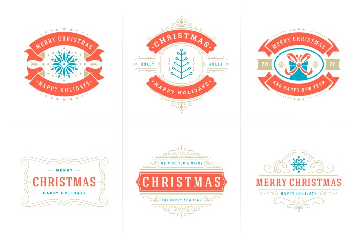 Decorative line art vintage christmas label Vector Image